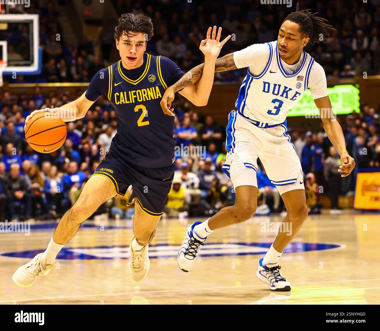 February 12, 2025: California guard Andrej Stojakovic (2) dribbles past ...