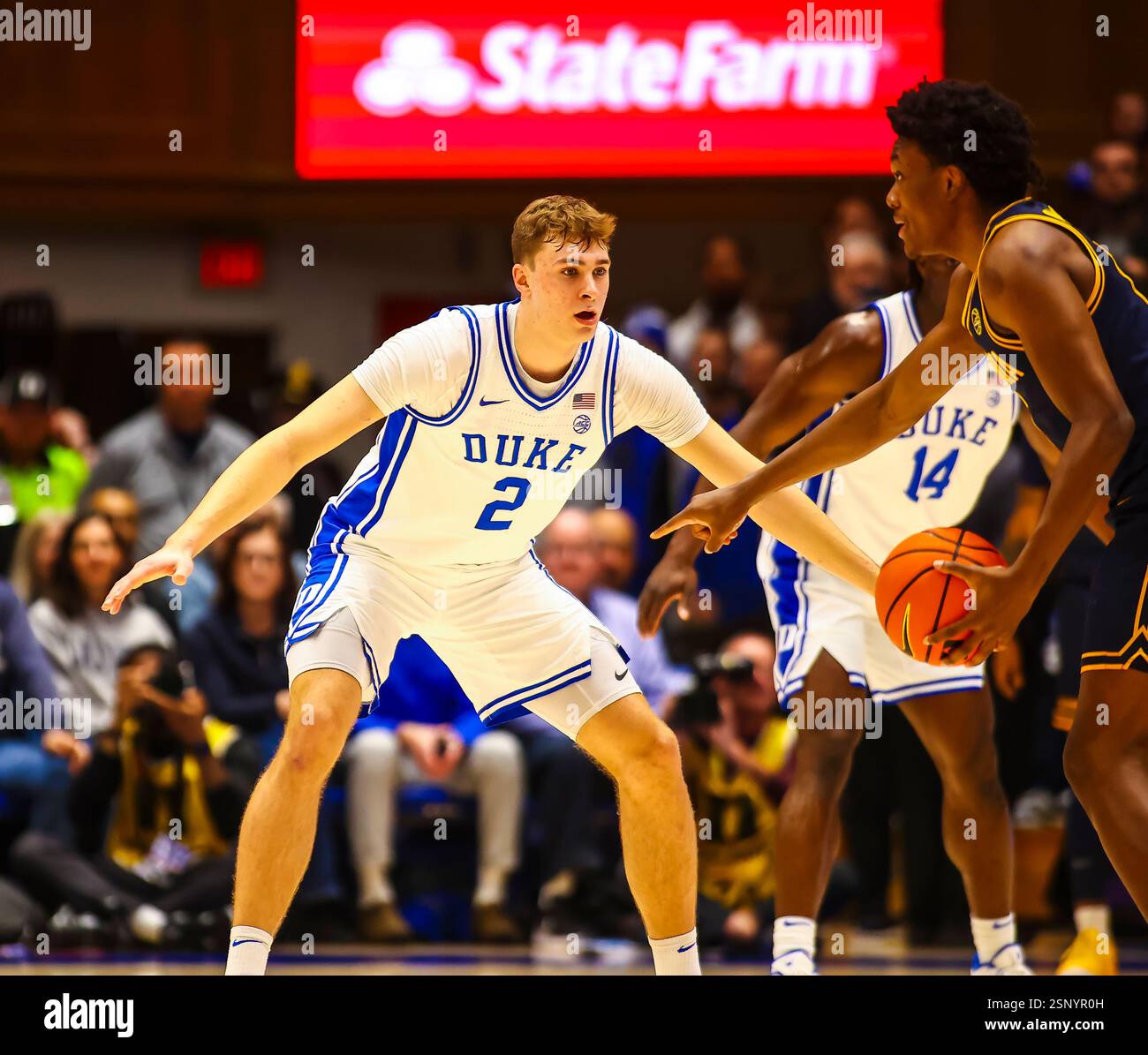 February 12, 2025: Duke guard Cooper Flagg (2) playing defense. NCAA ...