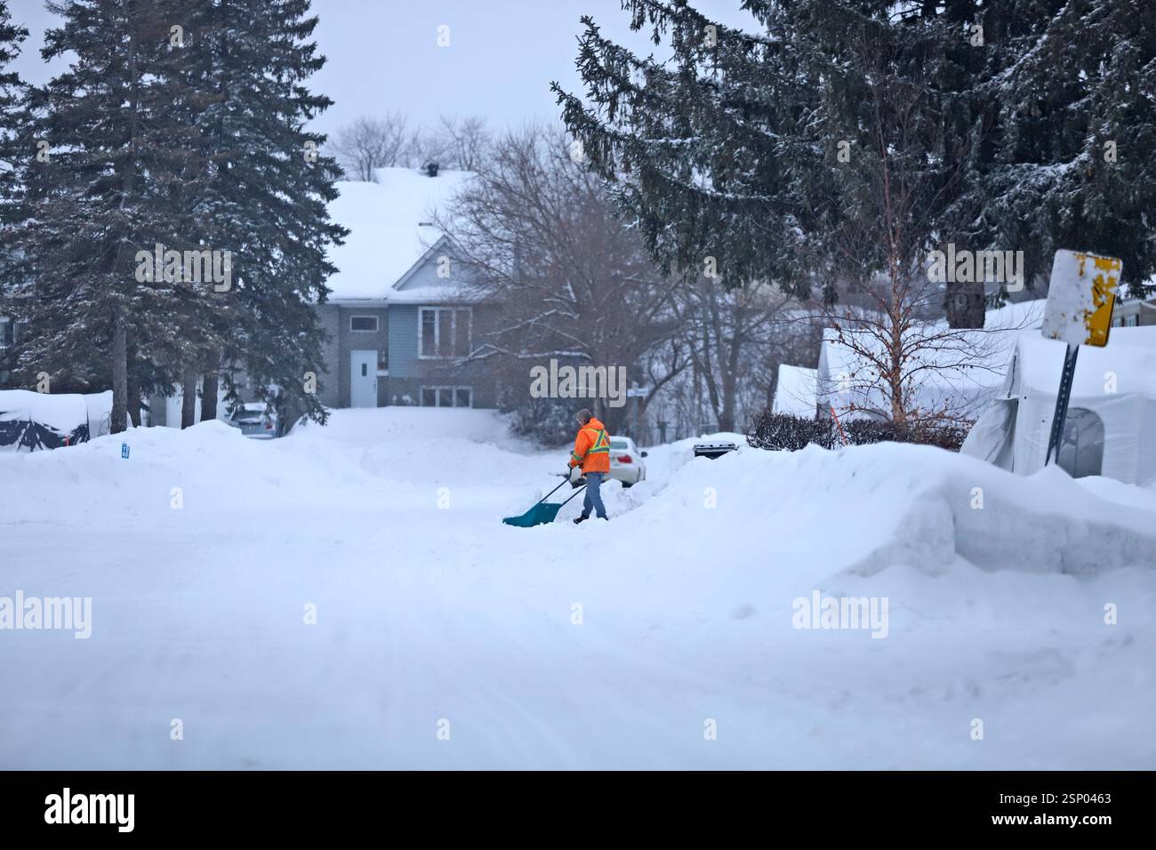 Montreal, Canada. 13th Feb, 2025. A municipality worker removes snow ...