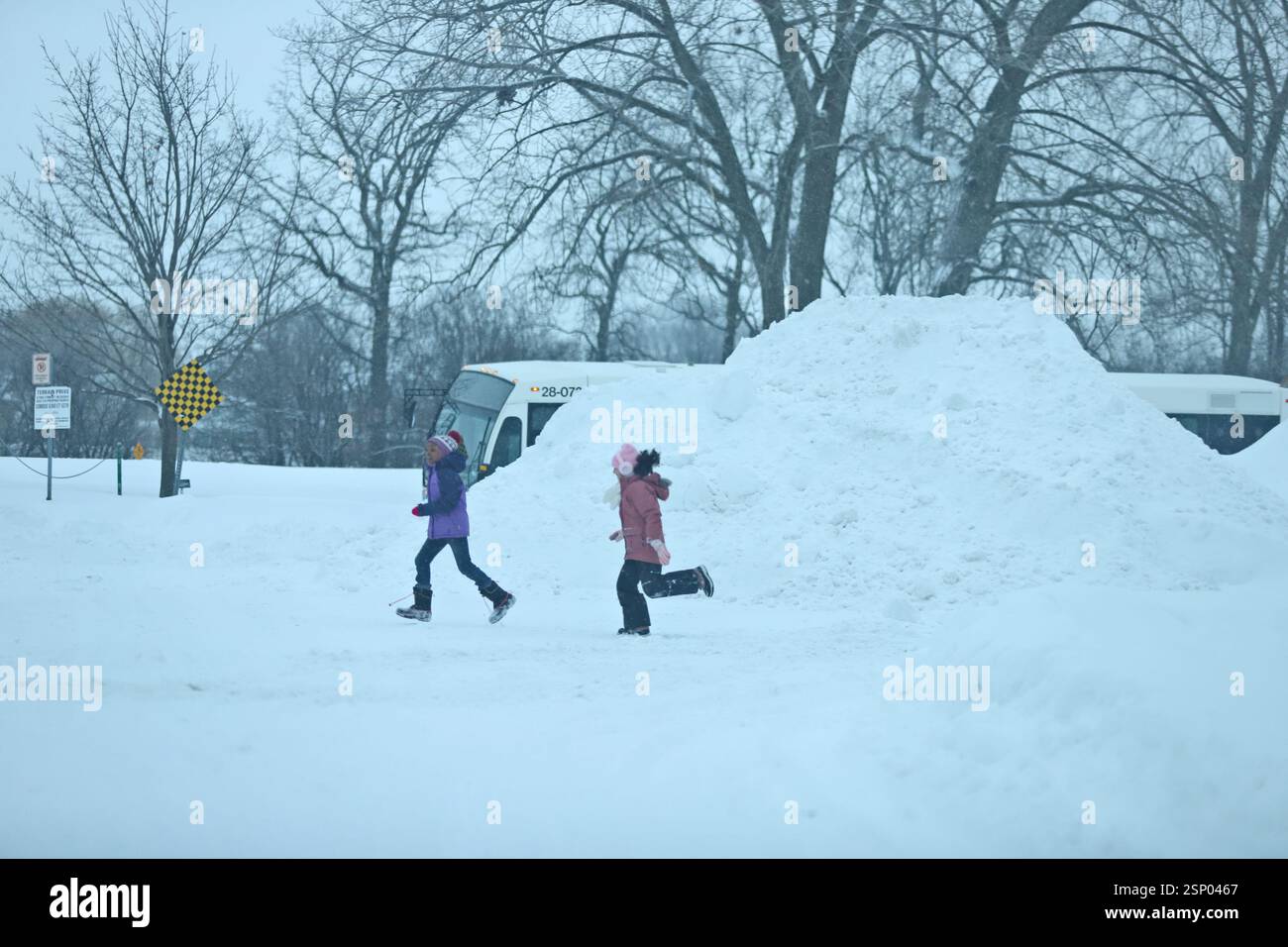 Montreal, Canada. 13th Feb, 2025. Children enjoy the snow during the ...