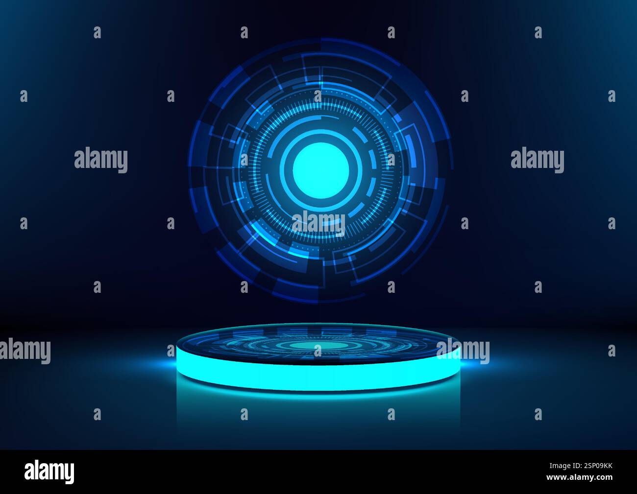 futuristic technology dark blue scene featuring a glowing 3d circular ...