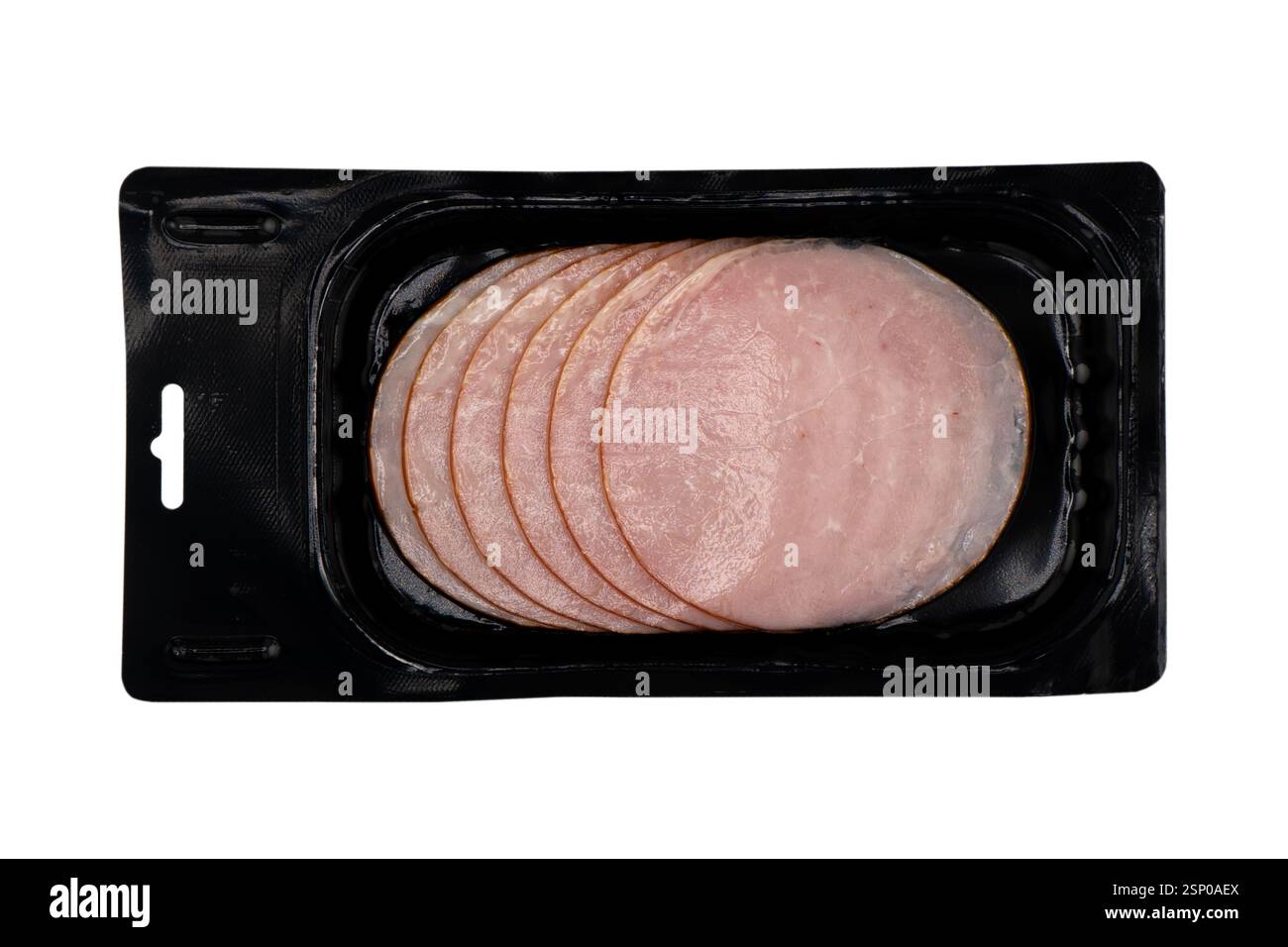 Sliced smoked beef meat in vacuum package isolated on white background ...