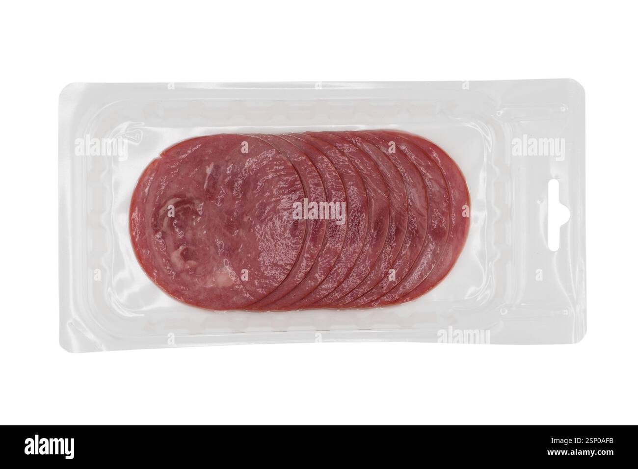 Sliced smoked beef meat in vacuum package isolated on white background ...