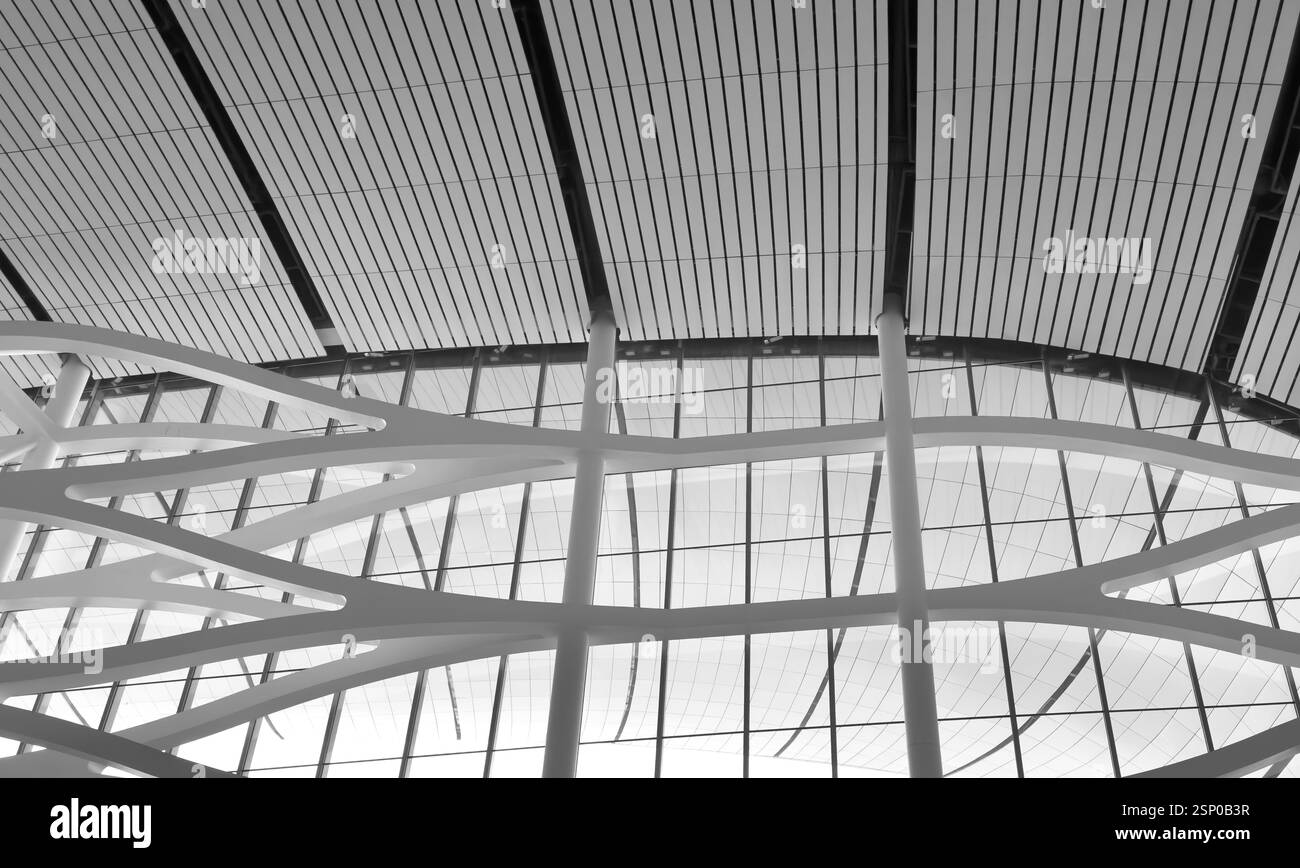 Lights and ventilation system in long line on ceiling of the industrial ...