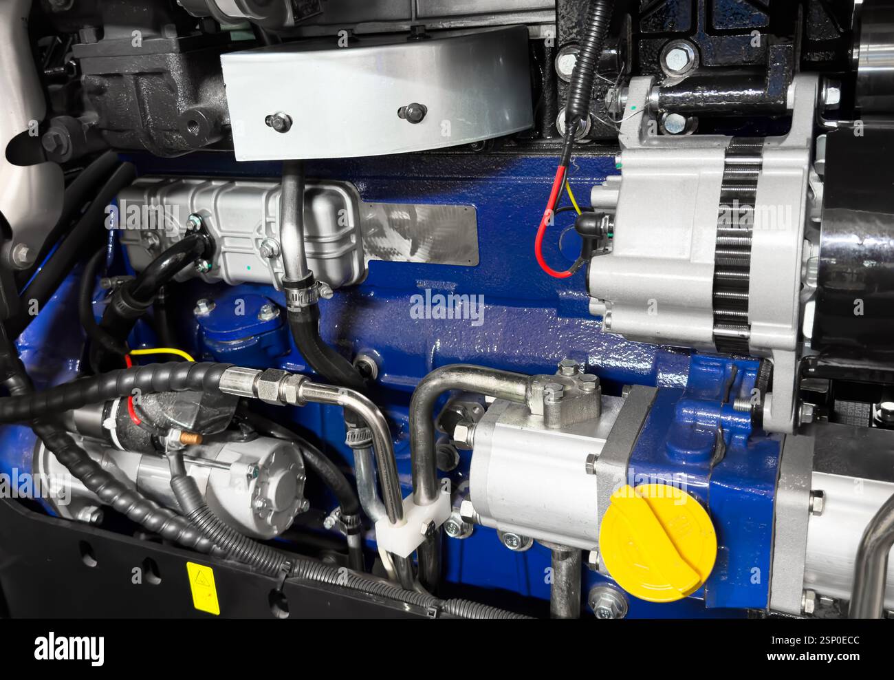 Diesel power engine at new tractor. New modern diesel agricultural ...