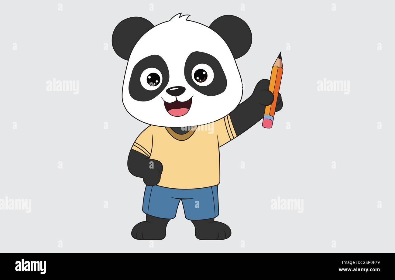 Hand drawn panda cute cartoon illustration on white background Stock ...