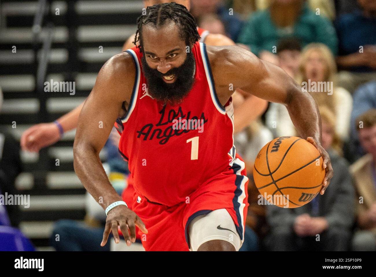 Los Angeles Clippers guard James Harden leads a fast break during the ...