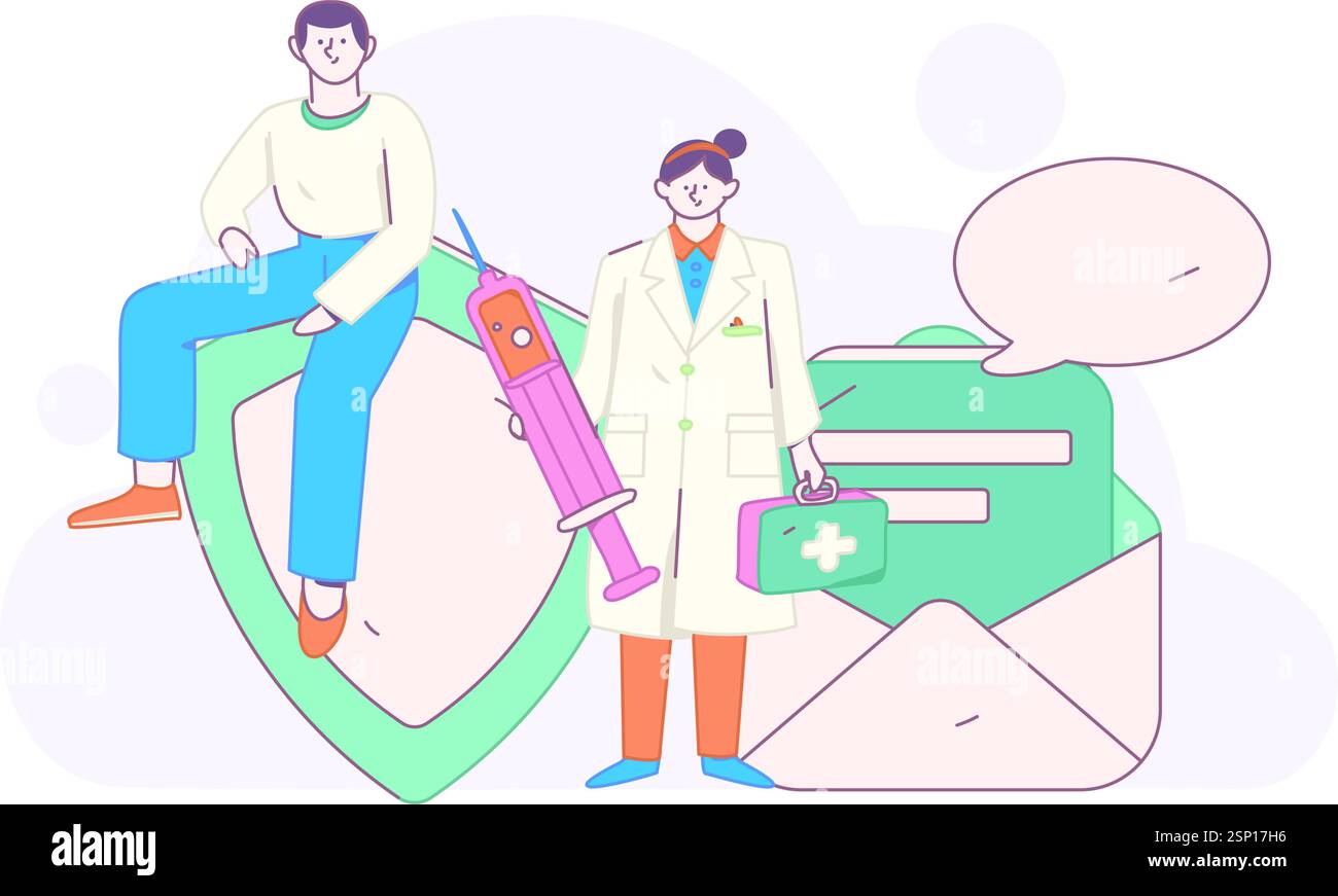 Doctor examines patient flat vector concept operation hand drawn ...