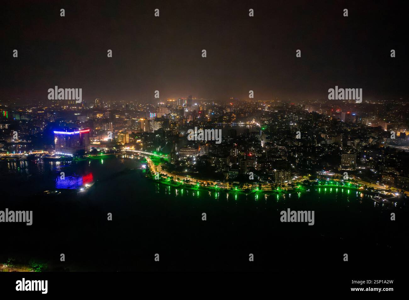 A stunning aerial night view of the Hatirjheel project in Dhaka ...
