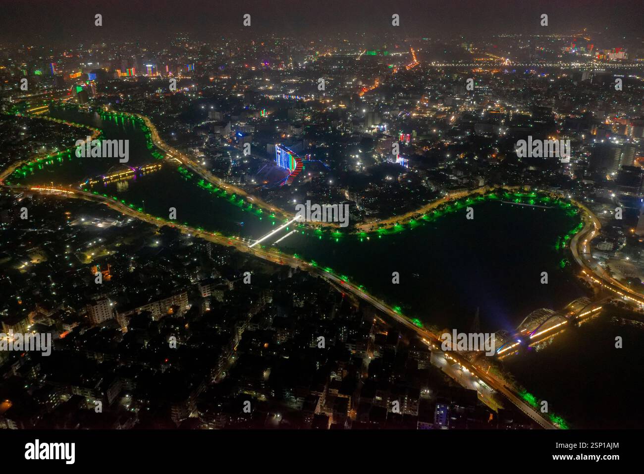 A stunning aerial night view of the Hatirjheel project in Dhaka ...
