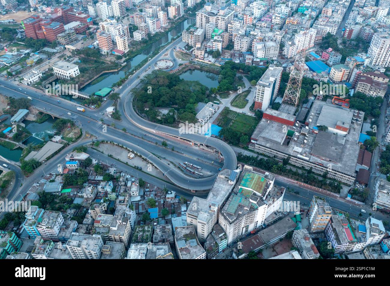 A stunning aerial view of Dhaka’s Rampura U-loop, highlighting its intricate design and rare ...