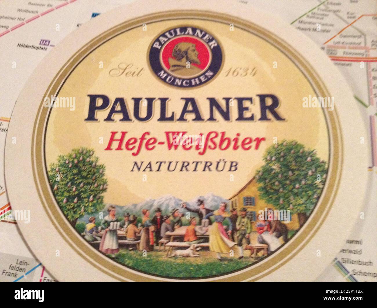 Paulaner beer coaster. Vibrant illustration of Bavarian festivities ...
