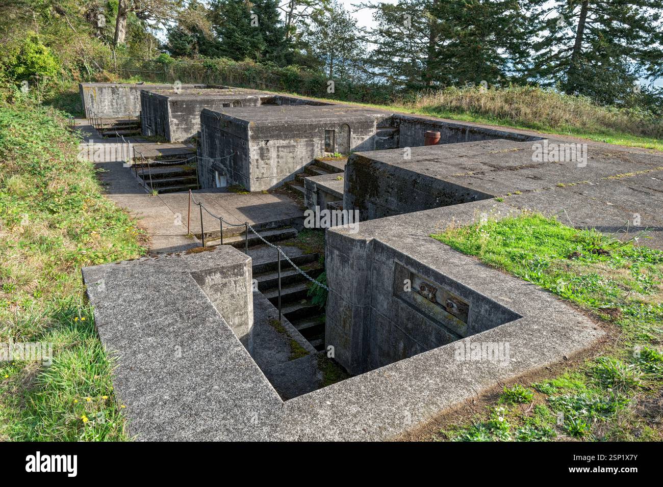 Overhead view of the concrete bunkers at the decommissioned Battery in ...