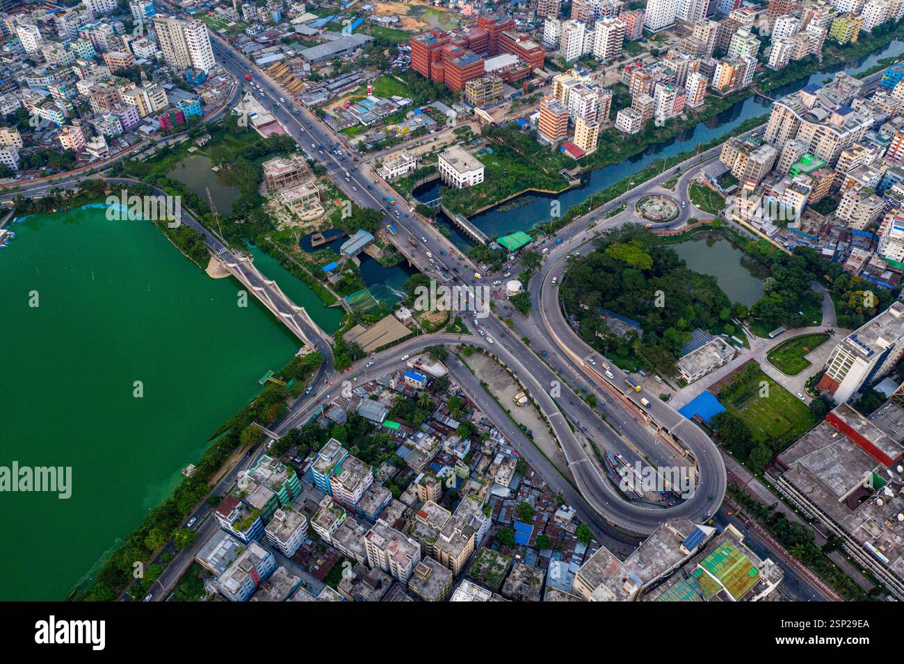 A breathtaking aerial view of Dhaka’s Rampura U-loop, showcasing the city's dynamic ...