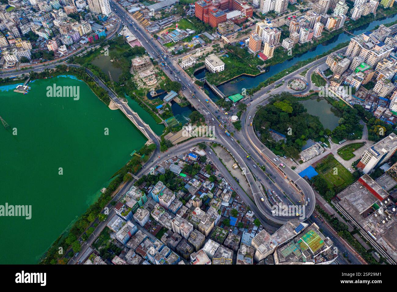 A breathtaking aerial view of Dhaka’s Rampura U-loop, showcasing the city's dynamic ...