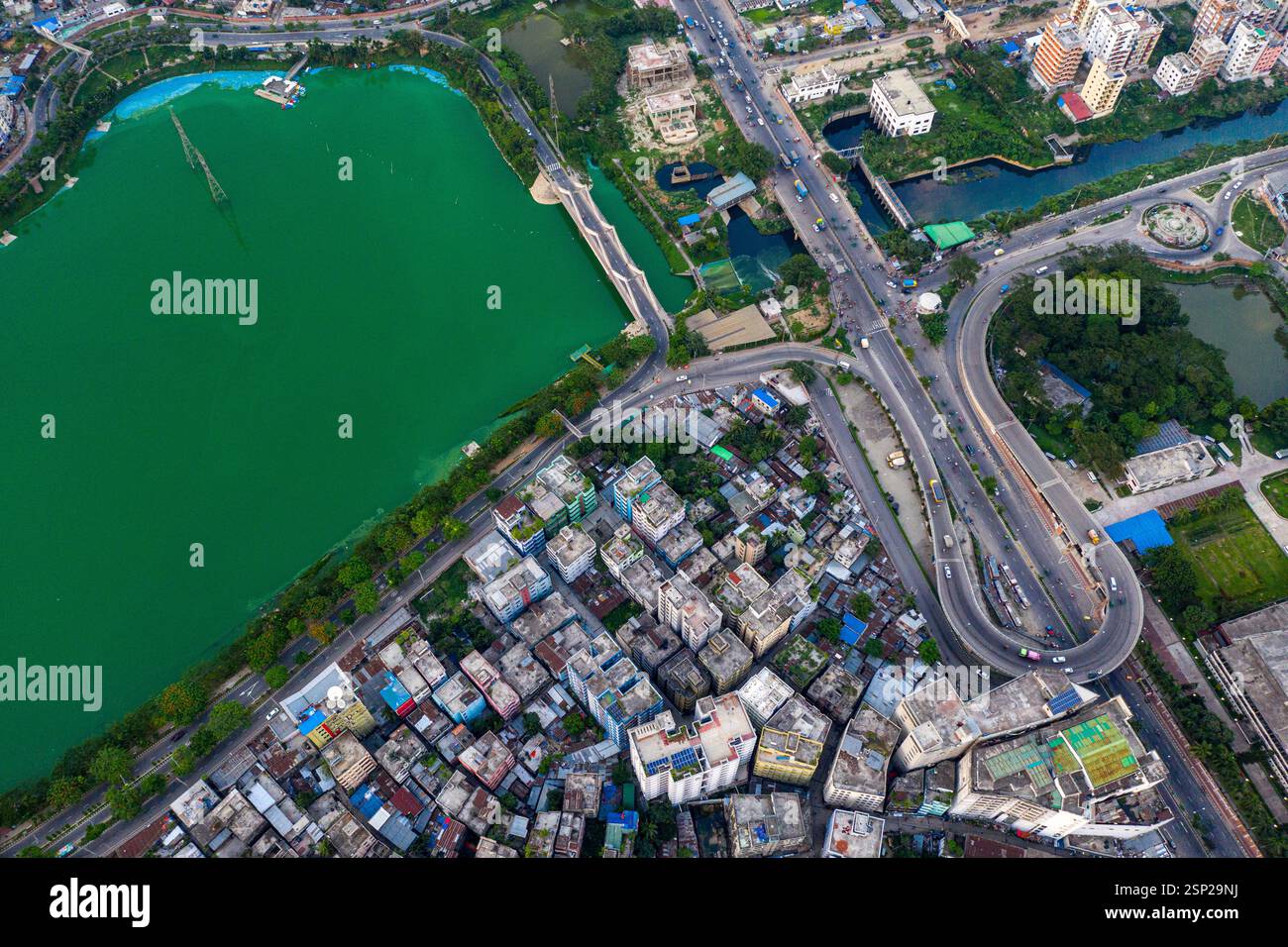 A breathtaking aerial view of Dhaka’s Rampura U-loop, showcasing the city's dynamic ...