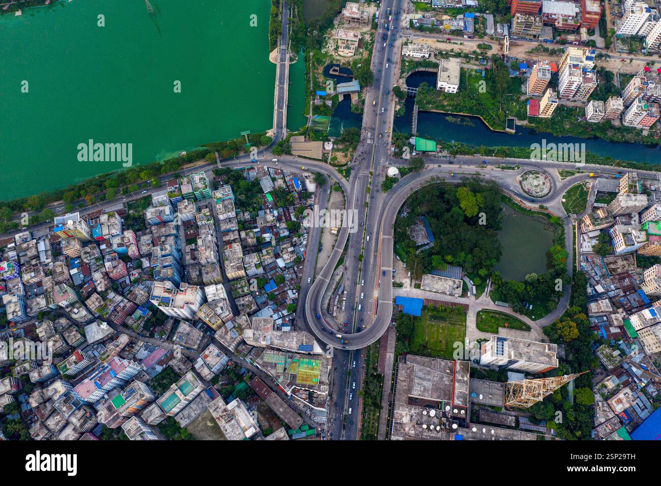 A breathtaking aerial view of Dhaka’s Rampura U-loop, showcasing the city's dynamic ...
