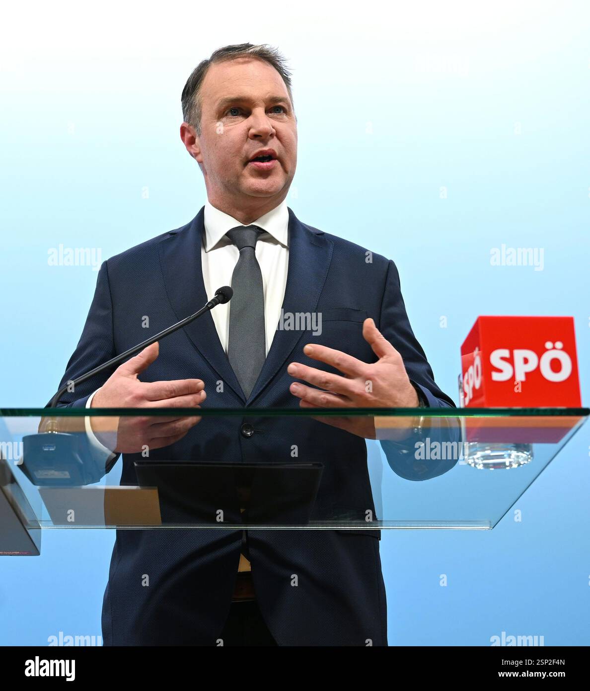 SPÖ leader Andreas Babler on Thursday, 13 February 2025, during a press ...