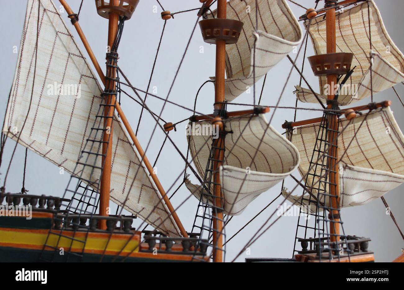 Historic Ship Figurine Rigging Details. Sails and Masts of Wooden ...