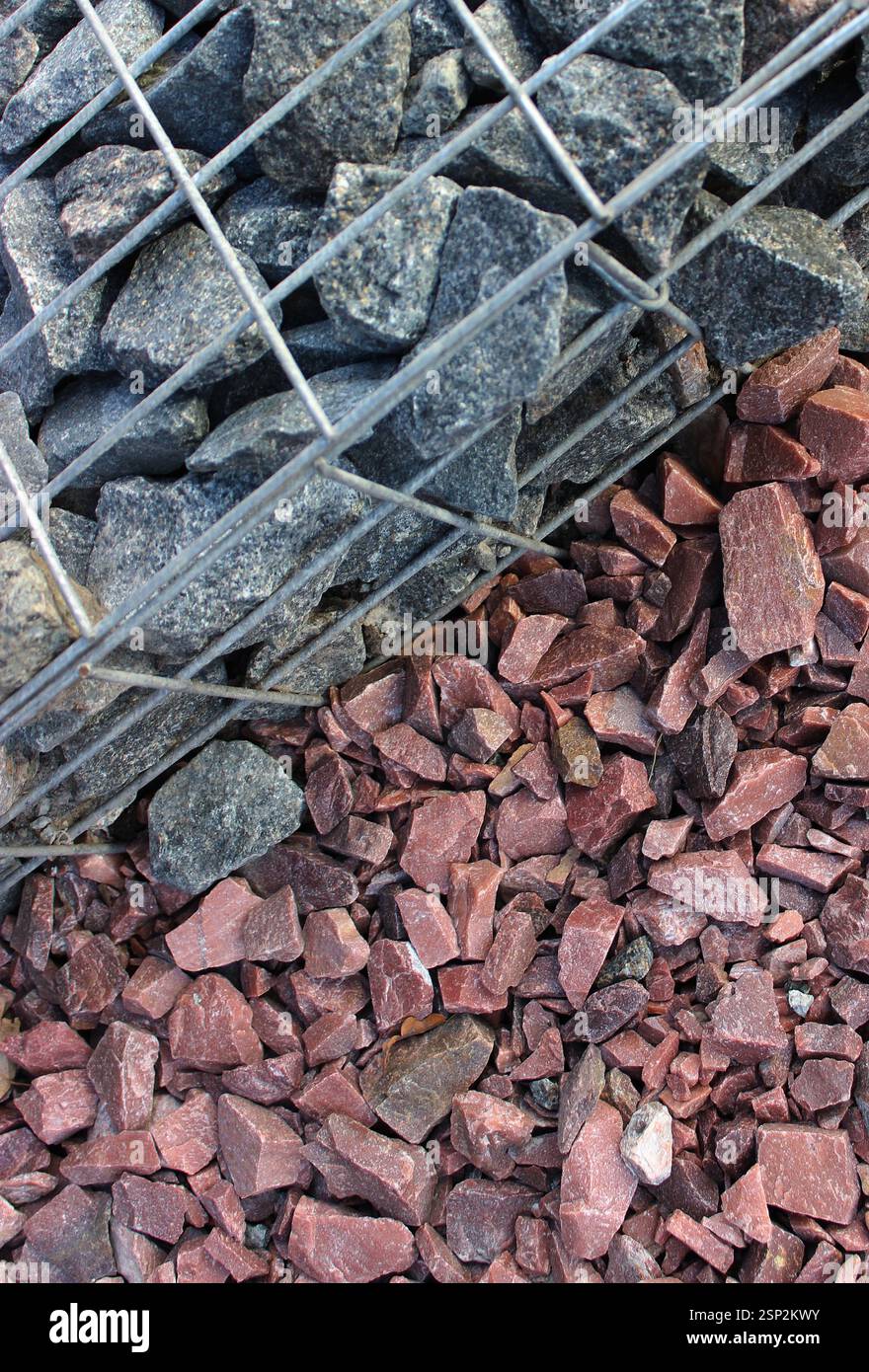 Textured Backdrop of Fenced Granite Rocks in Gabion Wall and Decorative ...