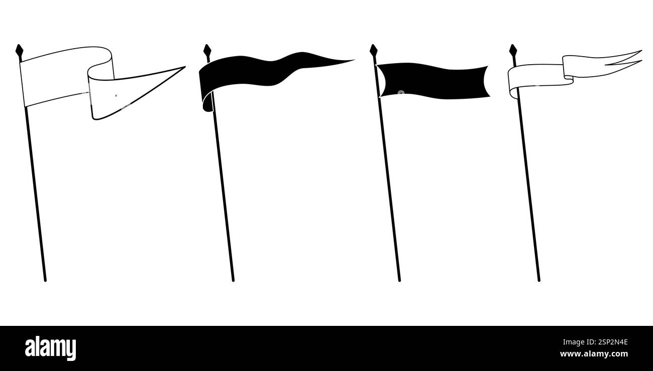 Retro pennant flags, banner pendants and waving blank signs on ...