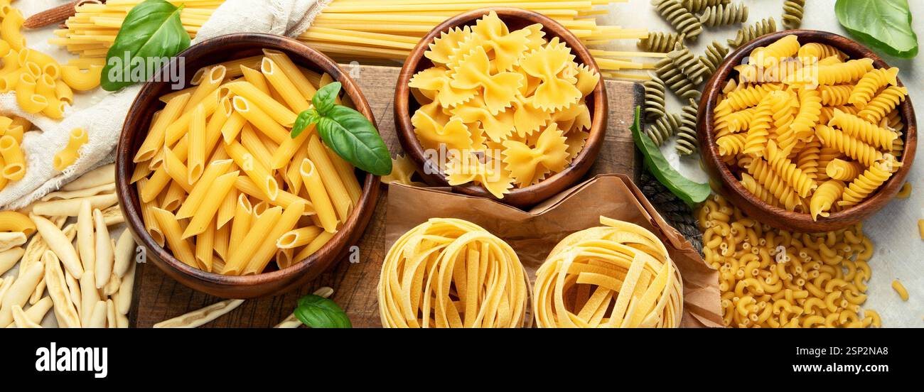 Italian pasta variety on light background. Traditional food concept ...