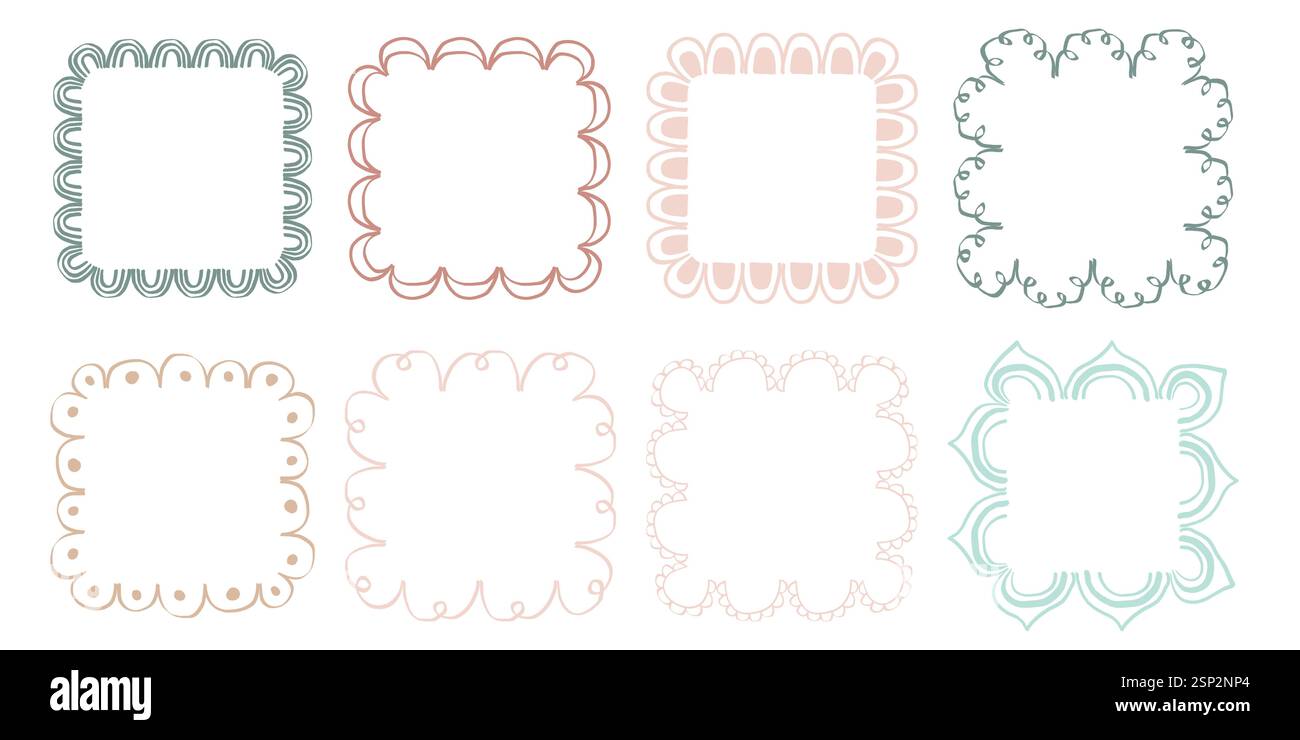 Hand drawn lace scalloped frames. Square, round and rectangle scalloped ...
