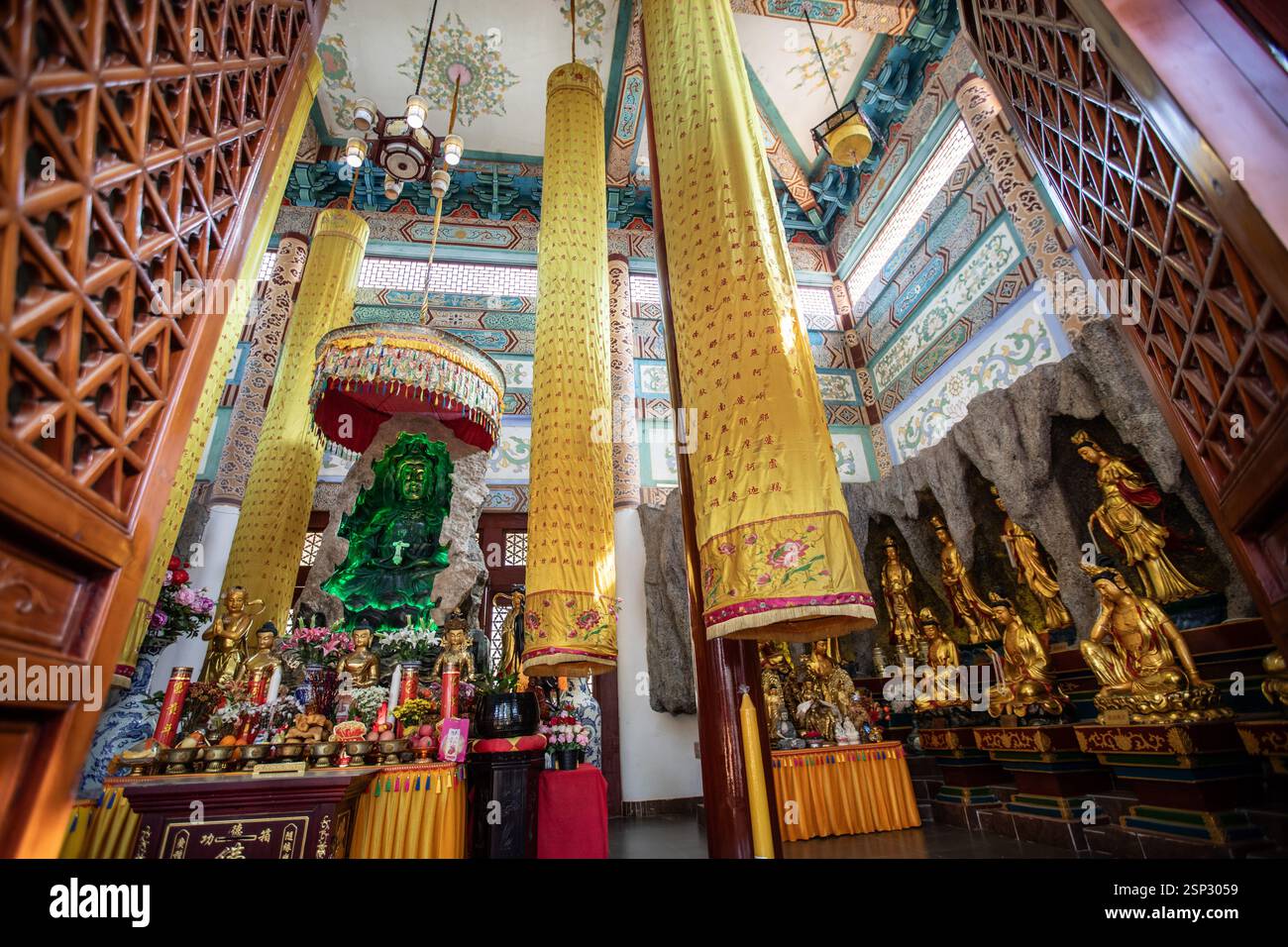 Inside of a traditional Chinese Temple (name unknown) in the Chinatown ...