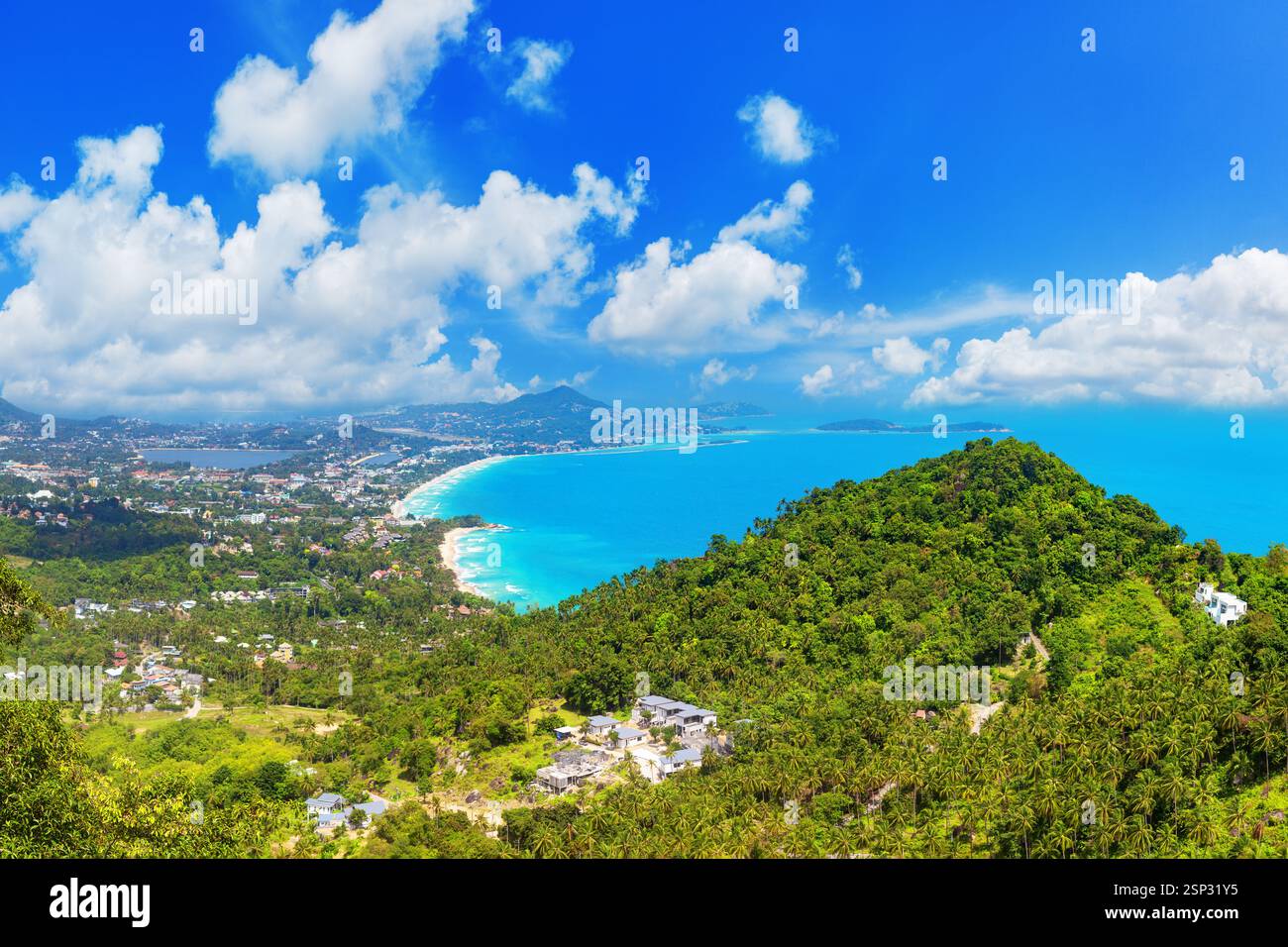 Koh Samui landscape, tropical island sea beach aerial panoramic top ...