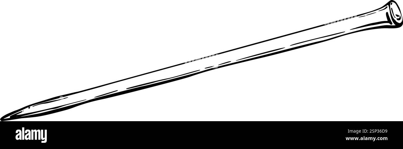 Knitting needle. Black line art vector illustration. Hobby item, steel ...