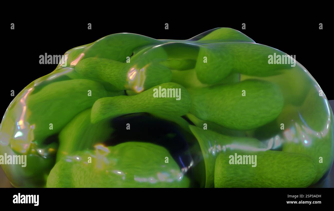 3D rendering, a lumpy mass represents the extracellular polymeric ...