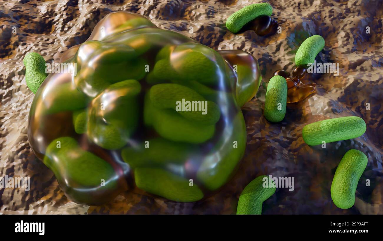 3D rendering, a lumpy mass represents the extracellular polymeric ...