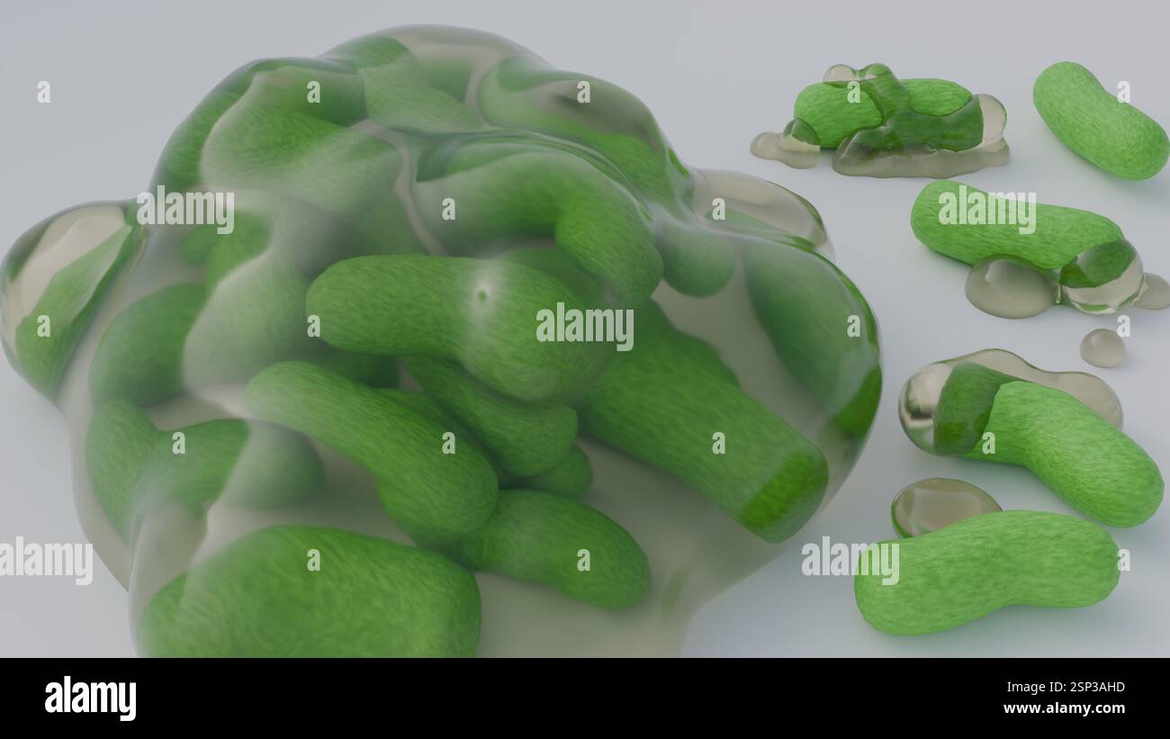 3D rendering, a lumpy mass represents the extracellular polymeric ...
