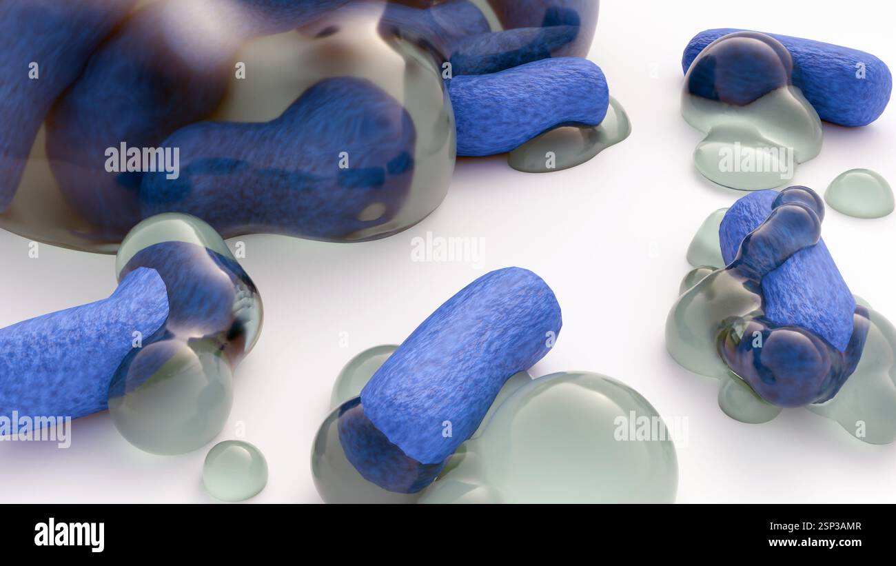 3D rendering, a lumpy mass represents the extracellular polymeric ...