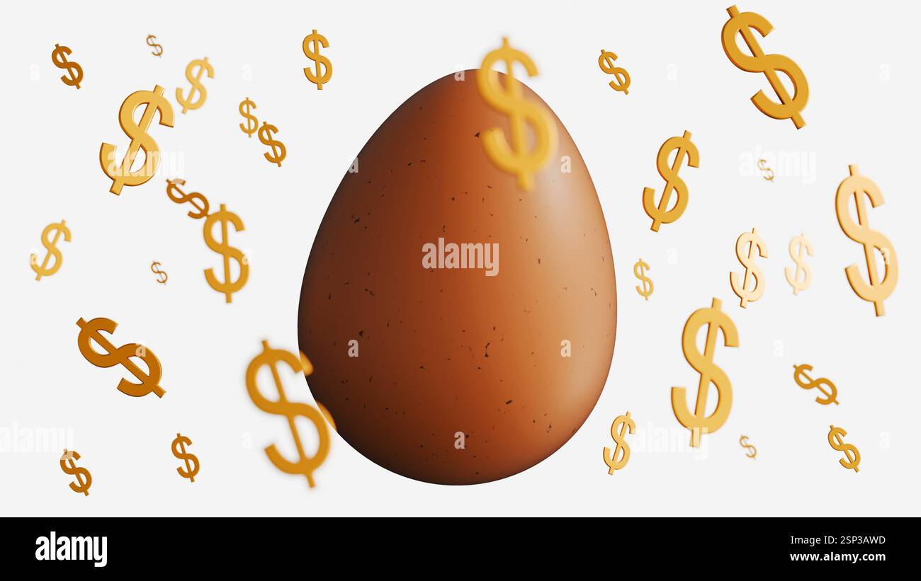 A 3d rendering of eggs and floating dollar sign isolated in the ...