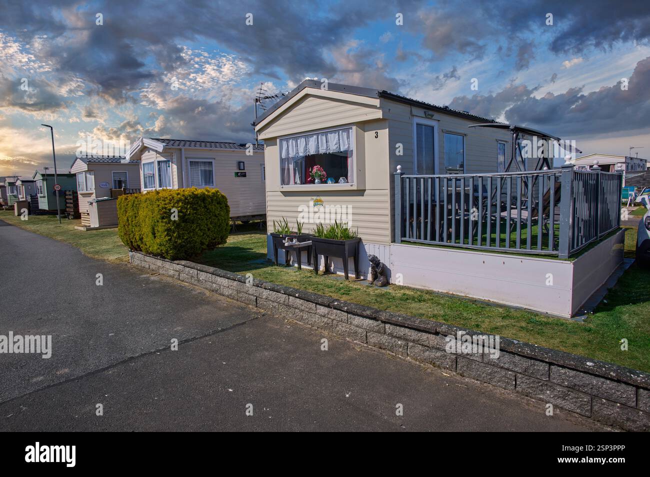 Colour photo of static caravans in a caravan park at Southerness seaside resort, Dumfries ...
