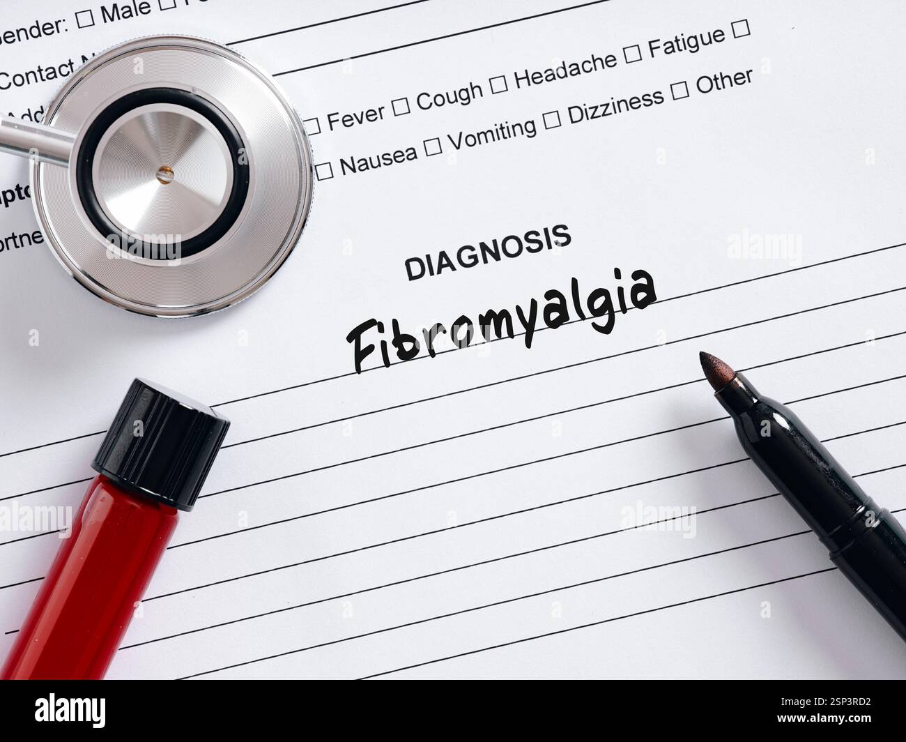 Medical chart showing fibromyalgia diagnosis, accompanied by ...