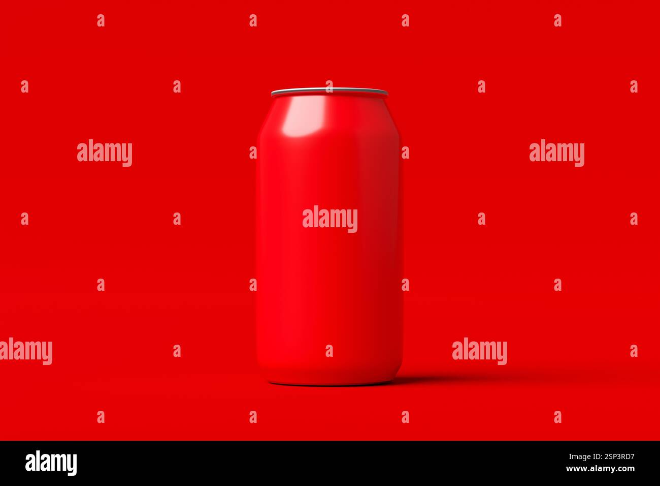 Shiny red aluminum can standing on a seamless red background ...