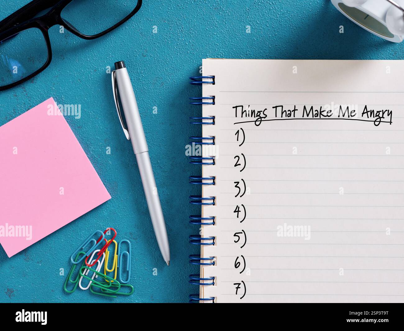 Anger management. Notebook with a handwritten list of things that make ...