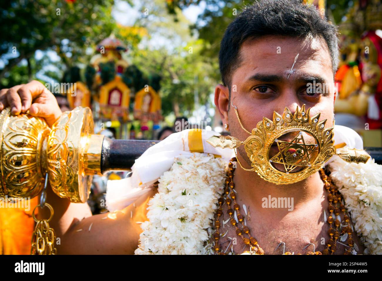 Penang, Malaysia - February 8, 2017: A devotee with piercings for ...