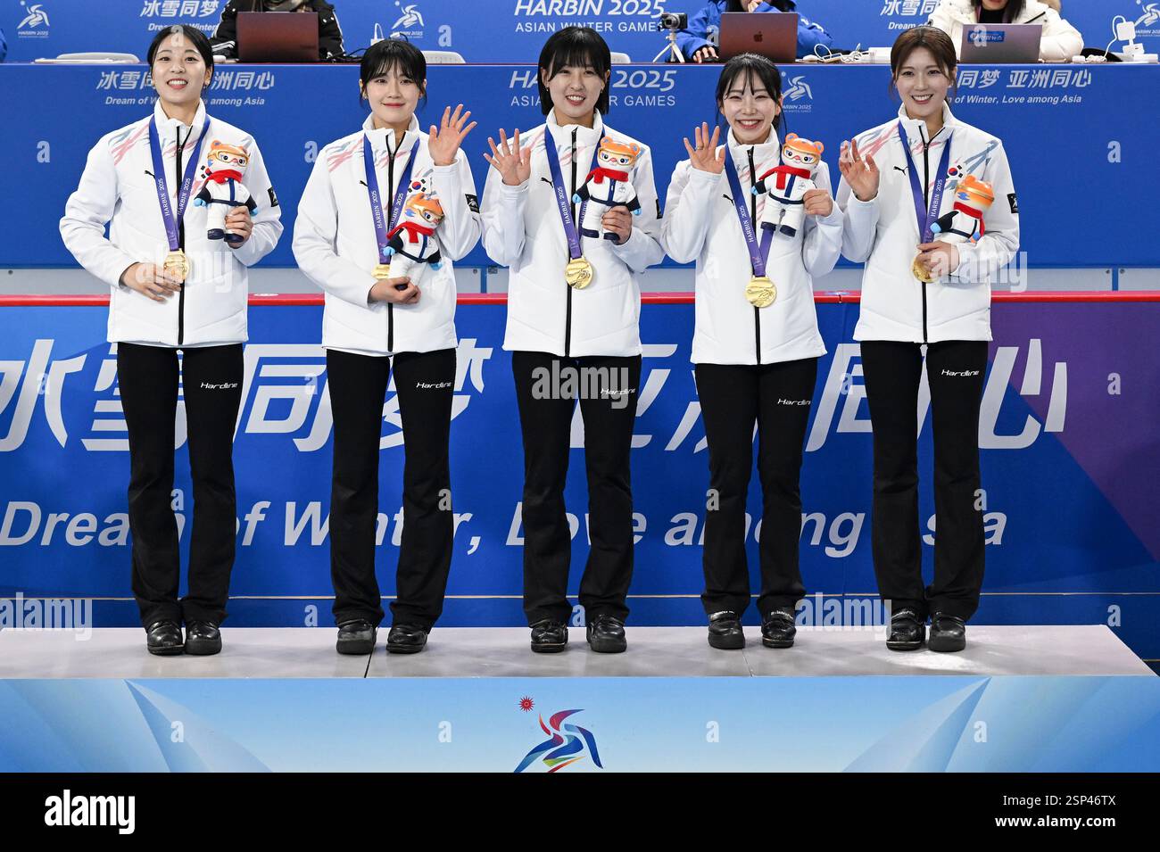 Harbin, China's Heilongjiang Province. 14th Feb, 2025. Gold medalists ...