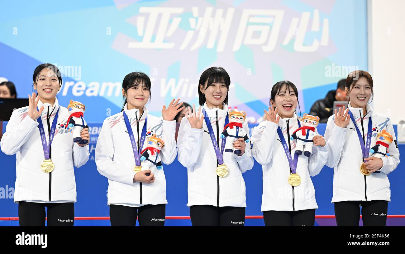 Harbin, China's Heilongjiang Province. 14th Feb, 2025. Gold medalists ...