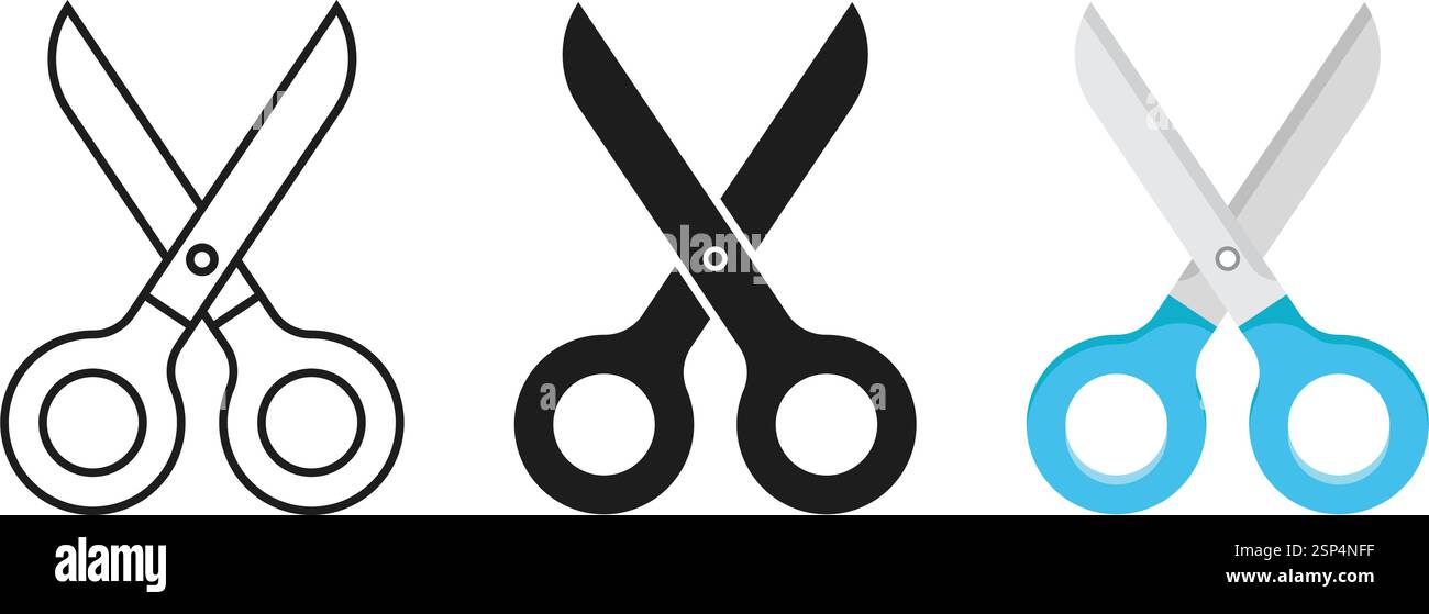 Scissor icon set collection in flat style. Cutting hair equipment ...