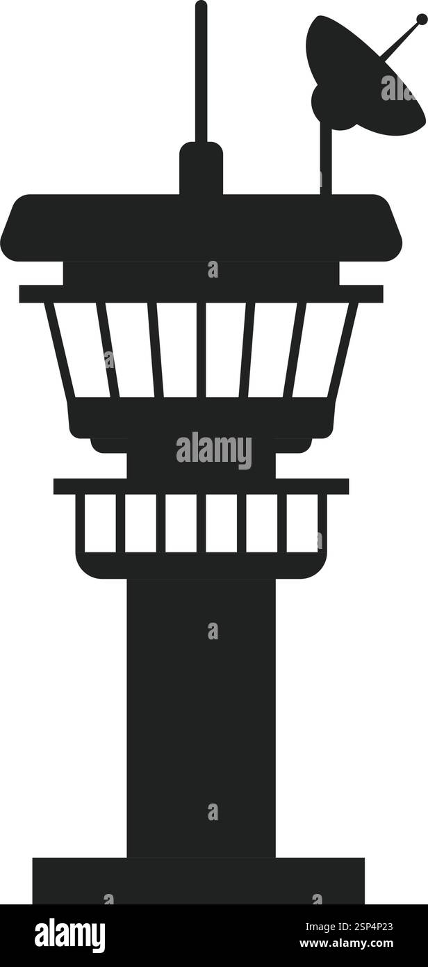 Flight control tower icon in flat style. Navigation monitor vector illustration on isolated ...