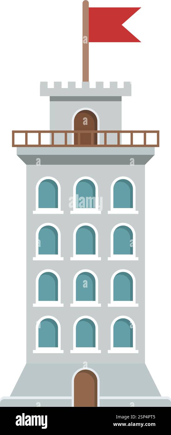 Castle tower icon in flat style. Medieval citadel vector illustration ...