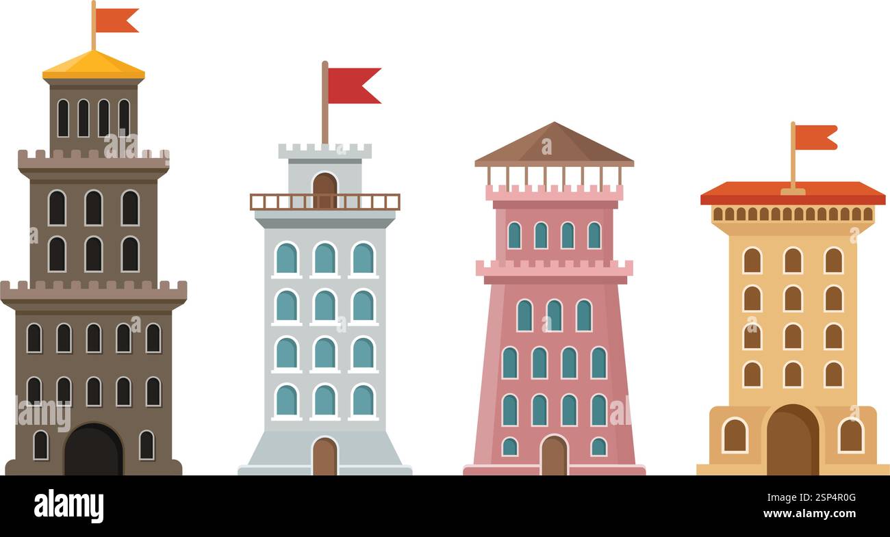 Castle tower icon in flat style. Medieval citadel vector illustration ...