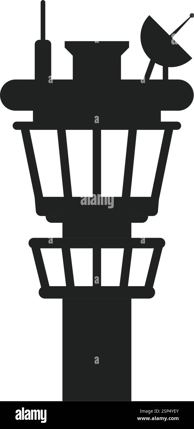 Flight control tower icon in flat style. Navigation monitor vector ...
