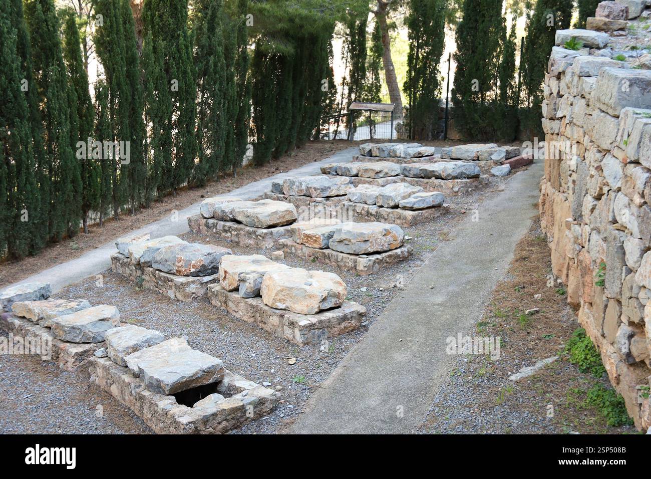 Jewish necropolis on the hillside of The Castle of Sagunto city on top ...
