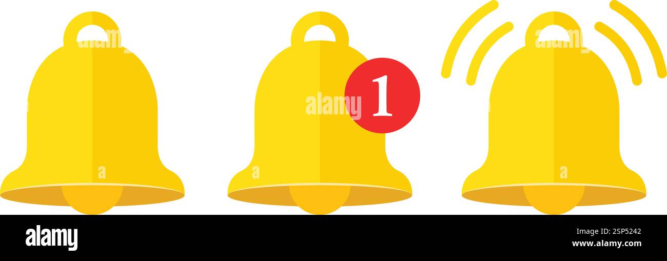 Notification bell icon set in flat style. Incoming inbox message vector illustration on isolated ...