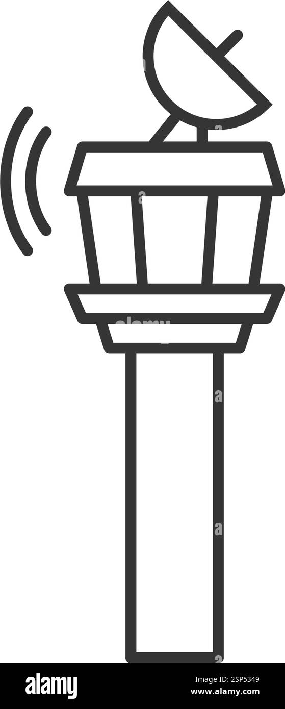 Flight control tower icon in flat style. Navigation monitor vector ...